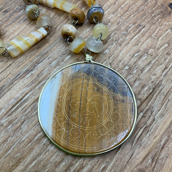Vintage | Jewelry | Etched Aztec Sun Dial Vintage Agate Gemstone Beaded ...